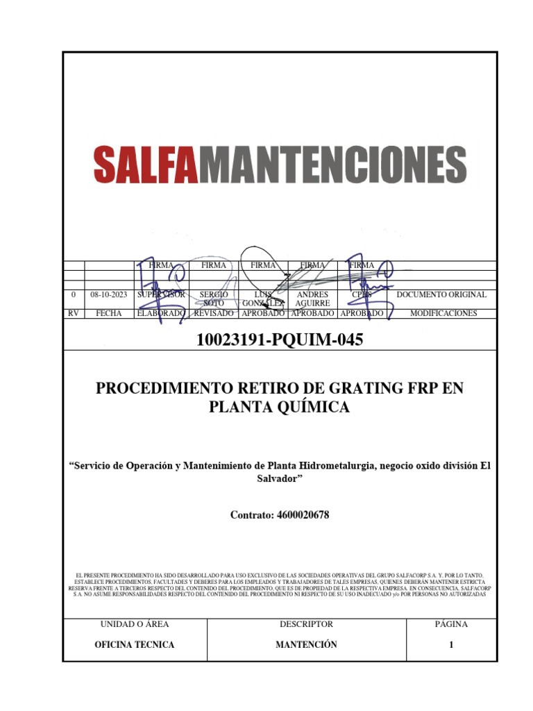 10023191-Pquim-045 Retiro de Grating FRP en Planta Química | PDF