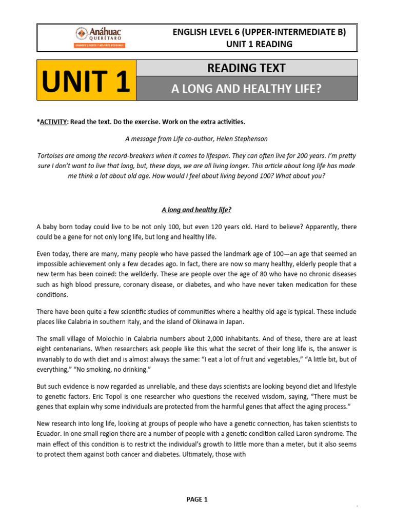 Unit 1 - Reading (Level 6) | PDF