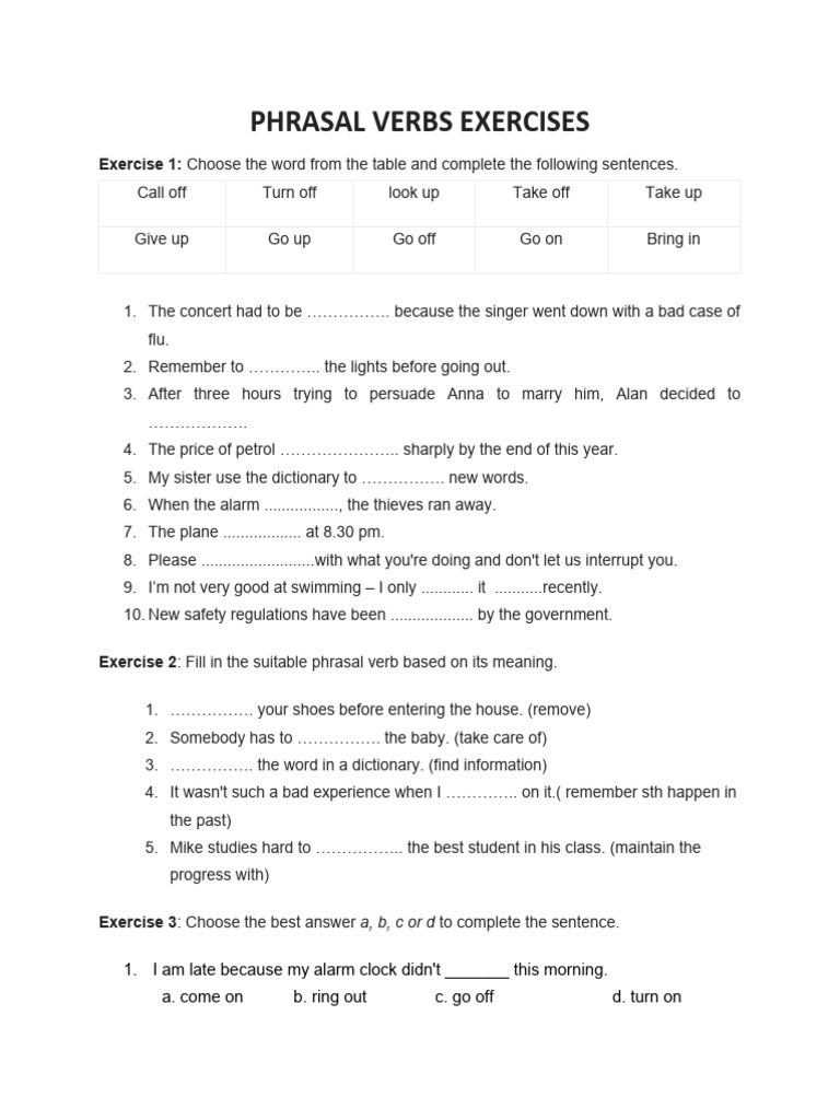 Phrasal Verbs Practice for ESL Learners | PDF