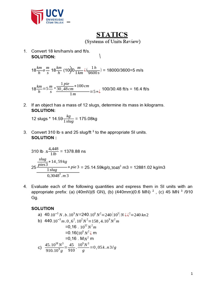 1 - System - of - Units STATIC EXERCISES | PDF | Weight | Pascal (Unit)