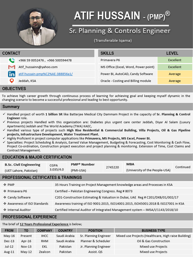 SR Planning & Control Engr CV | PDF SR Planning & Control Engr CV | PDF