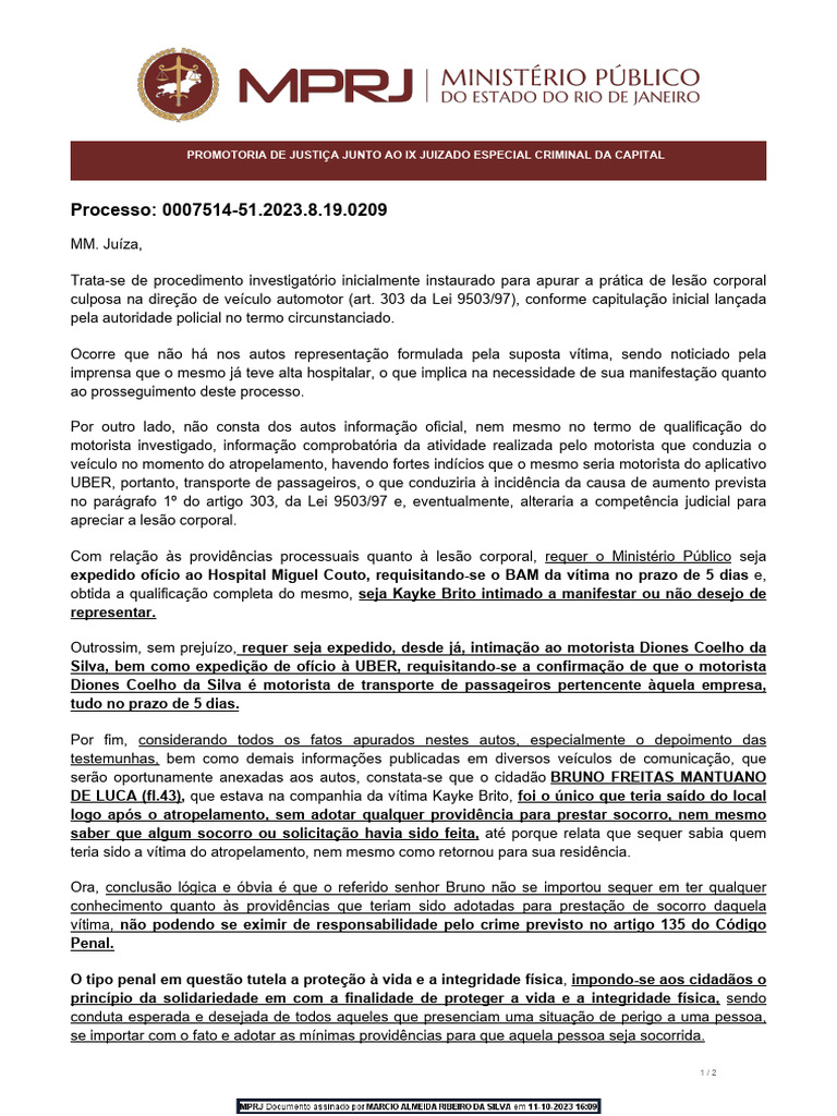 Manifestação MPRJ Kayke Brito | Download grátis PDF | Lesão corporal ...