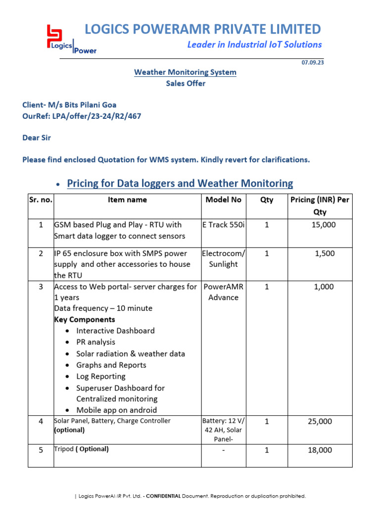 Logics PowerAMR - Pricing WMS Bits Pilani Goa Dated 07.09.23 | PDF | Computing