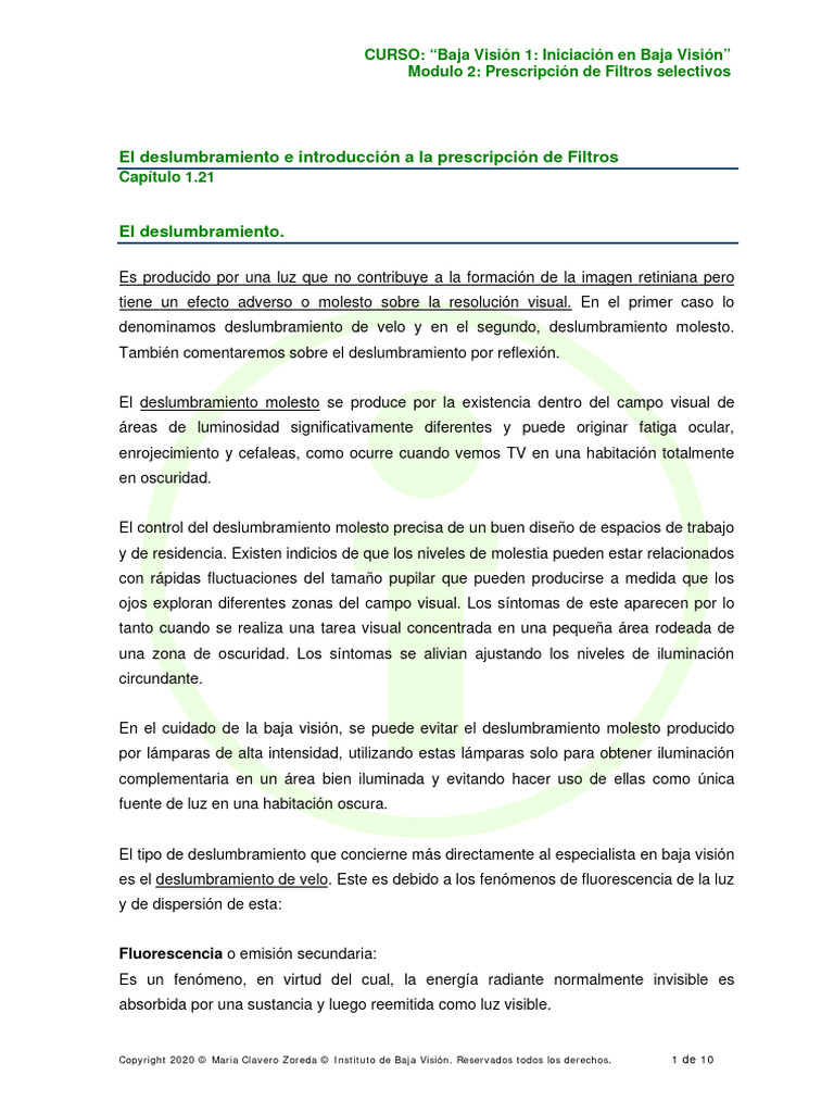 BV1 21 El Deslumbramiento e Introduccion A La Prescripcion de Filtros ...
