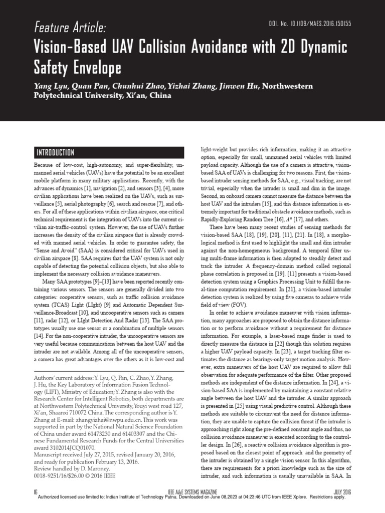 Vision Based Uav Collision Avoidance With 2d Dynamic Safety Envelope Pdf Unmanned Aerial