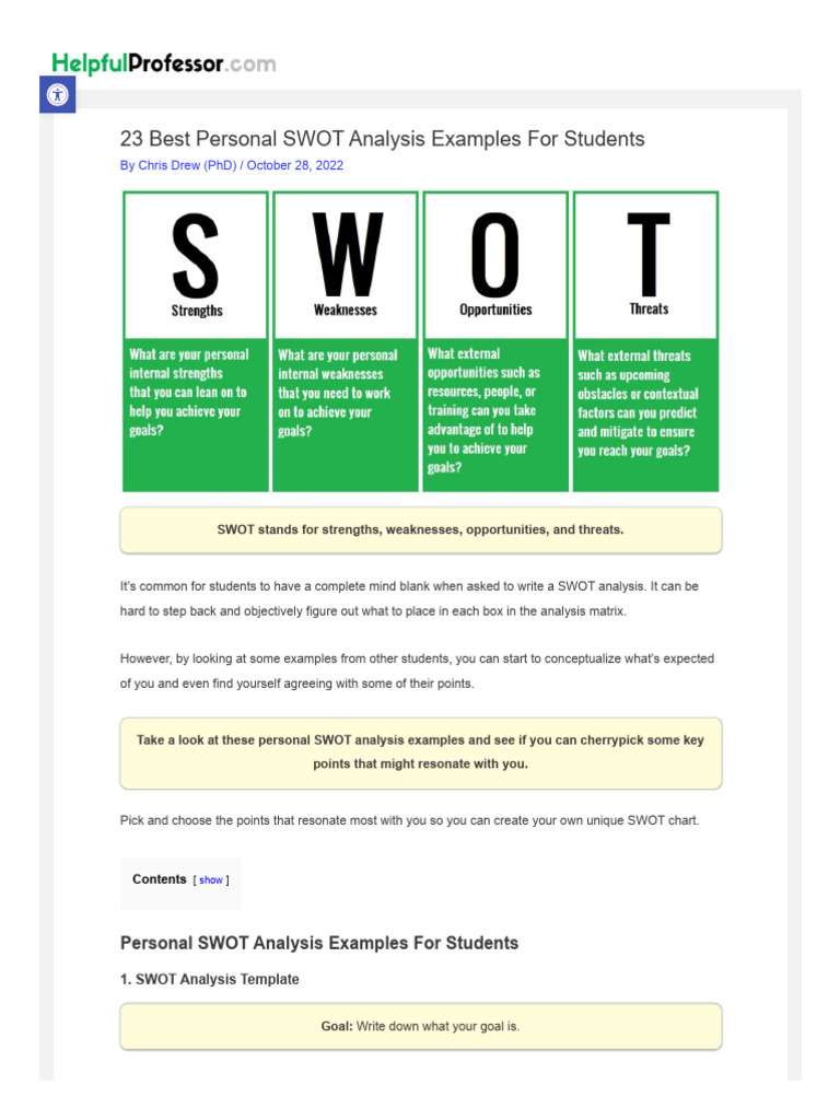 23 Best Personal SWOT Analysis Examples For Students 2023 | PDF