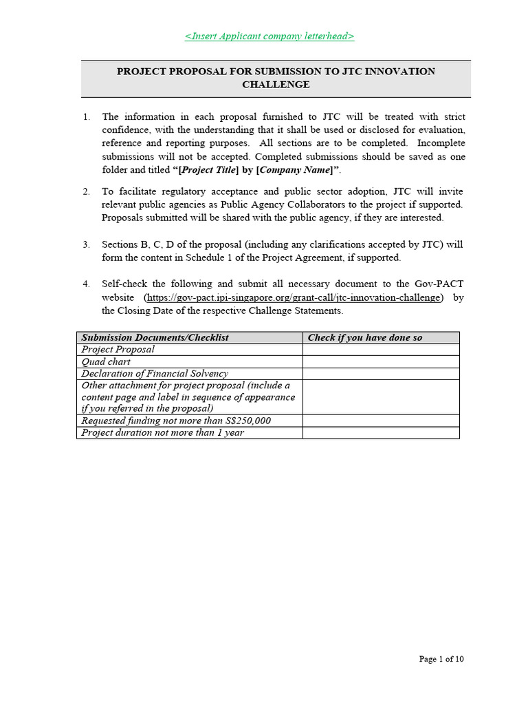 04 - JTC Template On Project Proposal | PDF | Intellectual Property ...