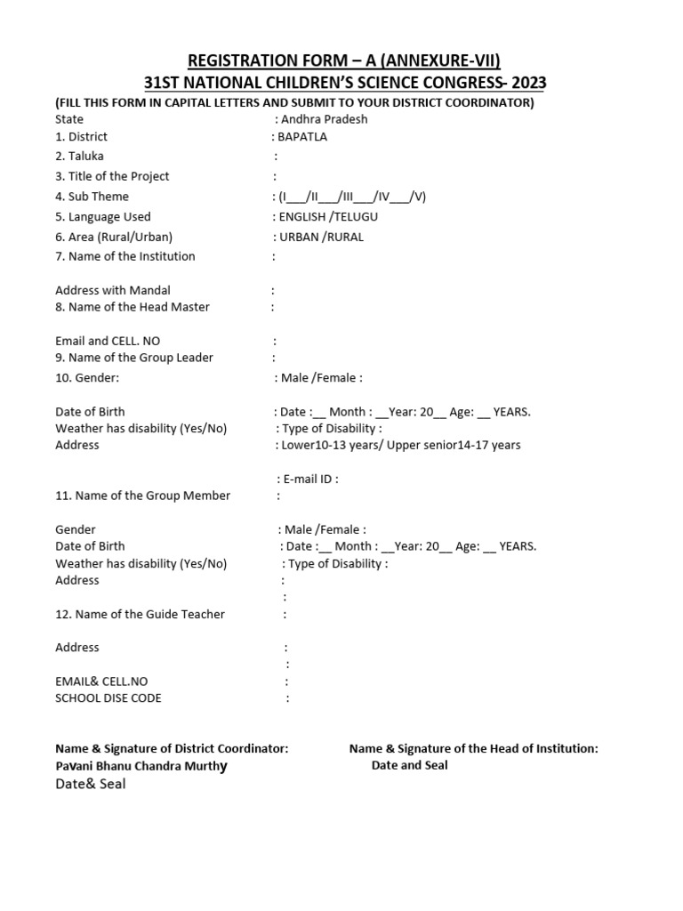 Registration Form A NCSC - 2023 | PDF
