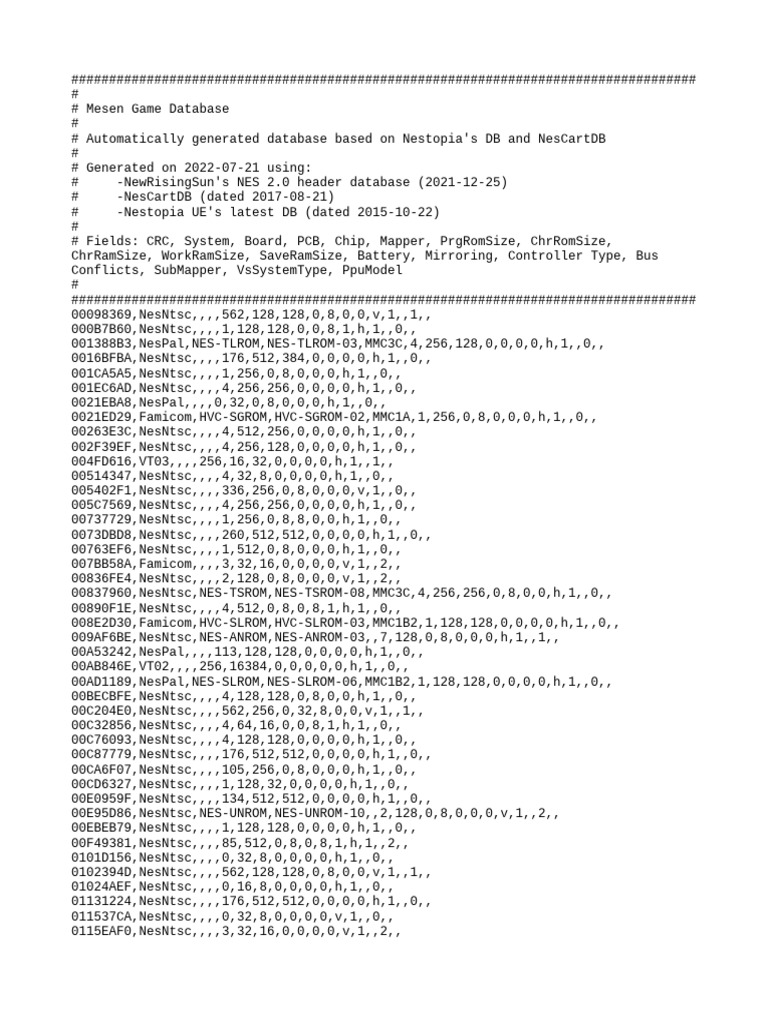 Mesen Nes DB | PDF | Plataformas de videogame | Jogos eletrônicos