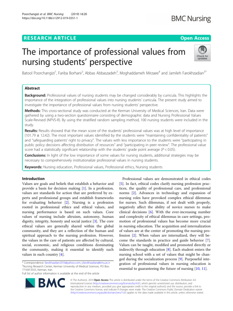 The Importance of Professional Values From Nursing Students ...
