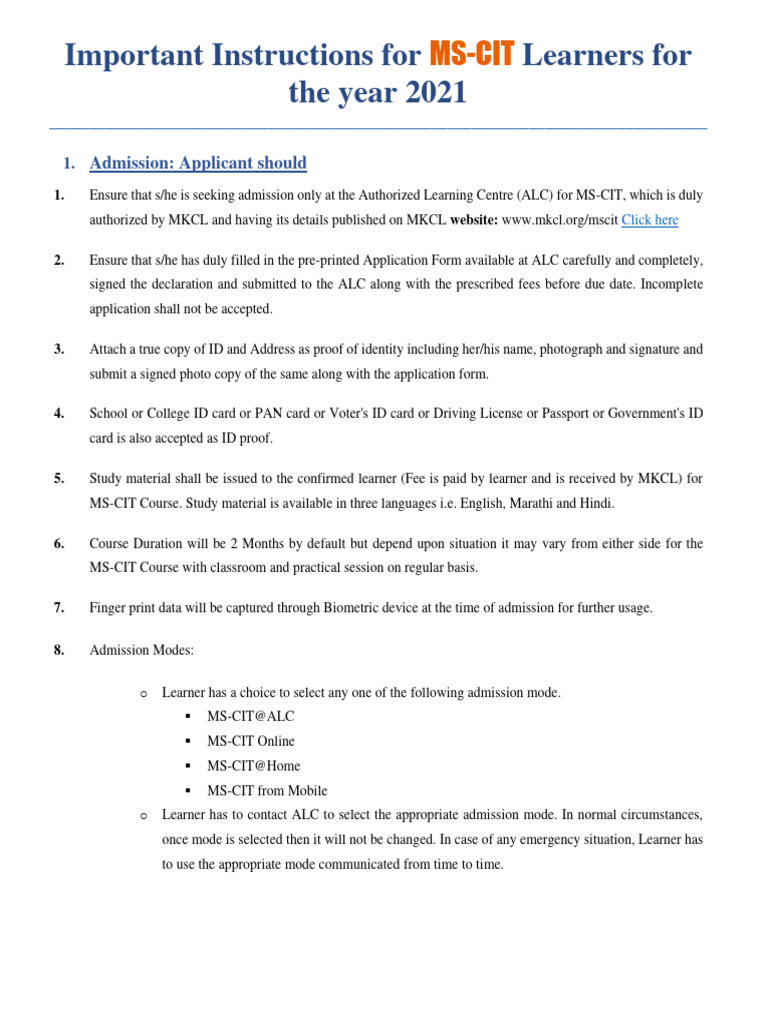 Important-Instructions-to-MS-CIT-Learners-for-Year-2021 | PDF