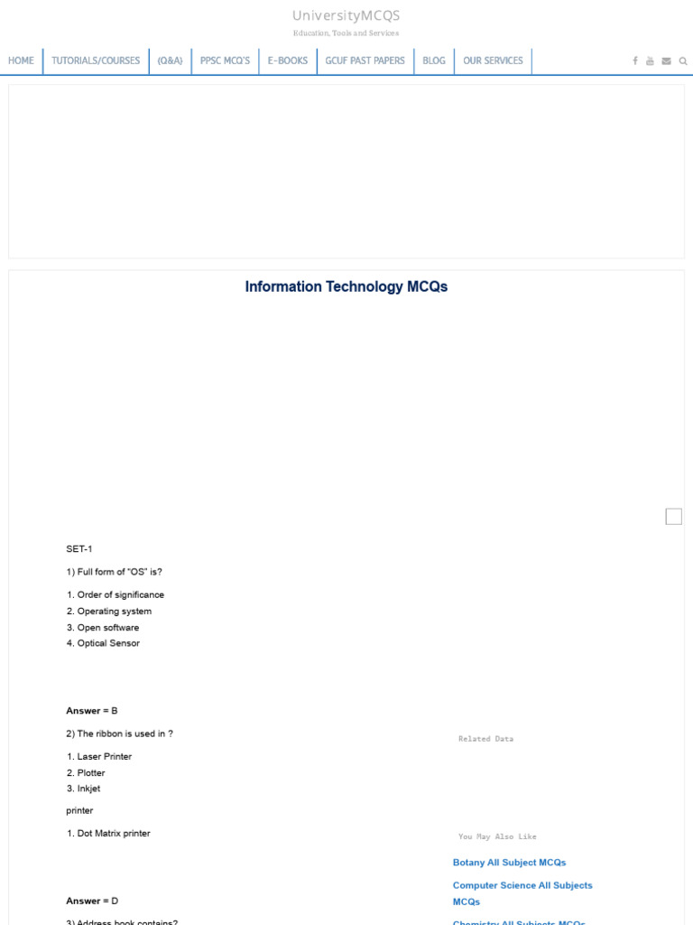 Information Technology MCQs - UniversityMCQS | PDF | Network Topology ...