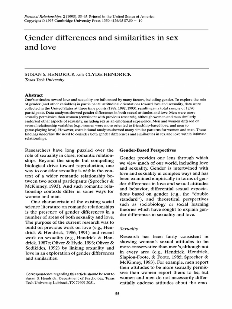 Hendrick 1995 | PDF | Behavioural Sciences | Intimate Relationships