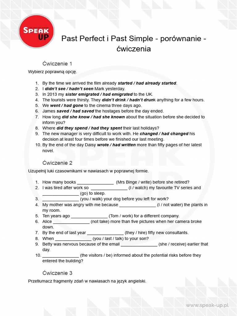 Cwiczenia Past Perfect Past Simple Porownanie | PDF | Language Arts ... Cwiczenia Past Perfect Past Simple Porownanie | PDF | Language Arts ...
