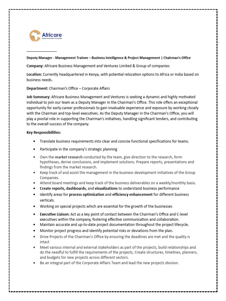 Management Trainee - Business Intelligence & Project Management | PDF ...