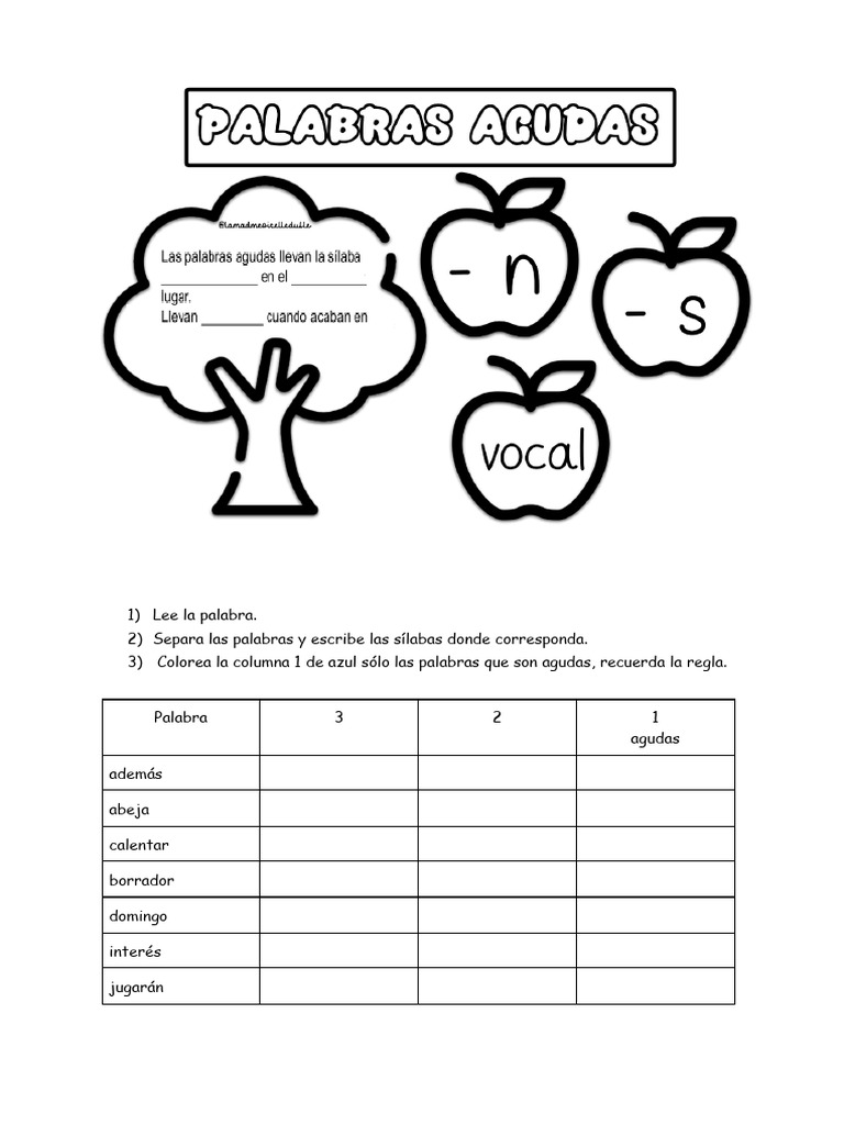 Palabras Agudas | PDF | Artes del Lenguaje y Comunicación