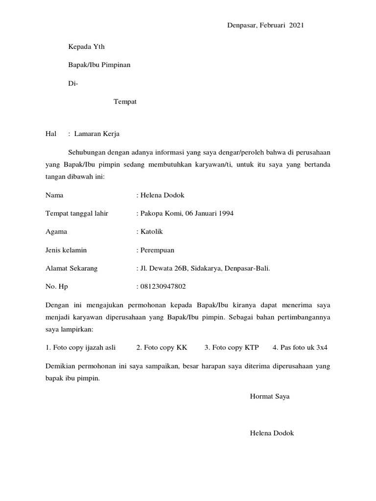 Lamaran & CV Helen | PDF