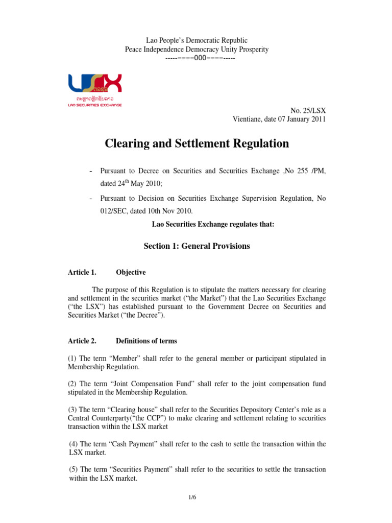 Clearing&settlement Regulation | PDF | Clearing (Finance) | Securities ...