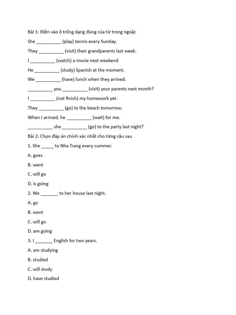 English Verb Tense Exercises and Answers | PDF