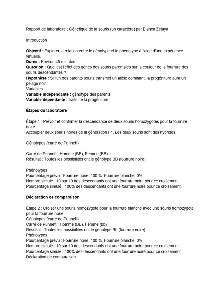 Rapport de laboratoire_ Génétique de la souris (un trait) | PDF