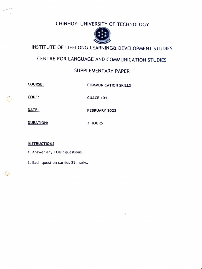 Communication Skills Exam Papers Overview | PDF | Communication ...