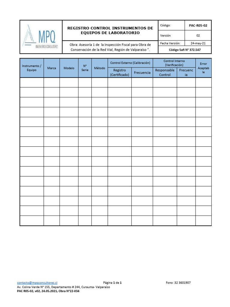 Registro Control Equipos de Laboratorio | PDF