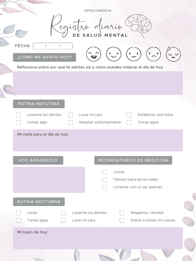 Registro Diario de Salud Mental | PDF | Crecimiento personal y ...