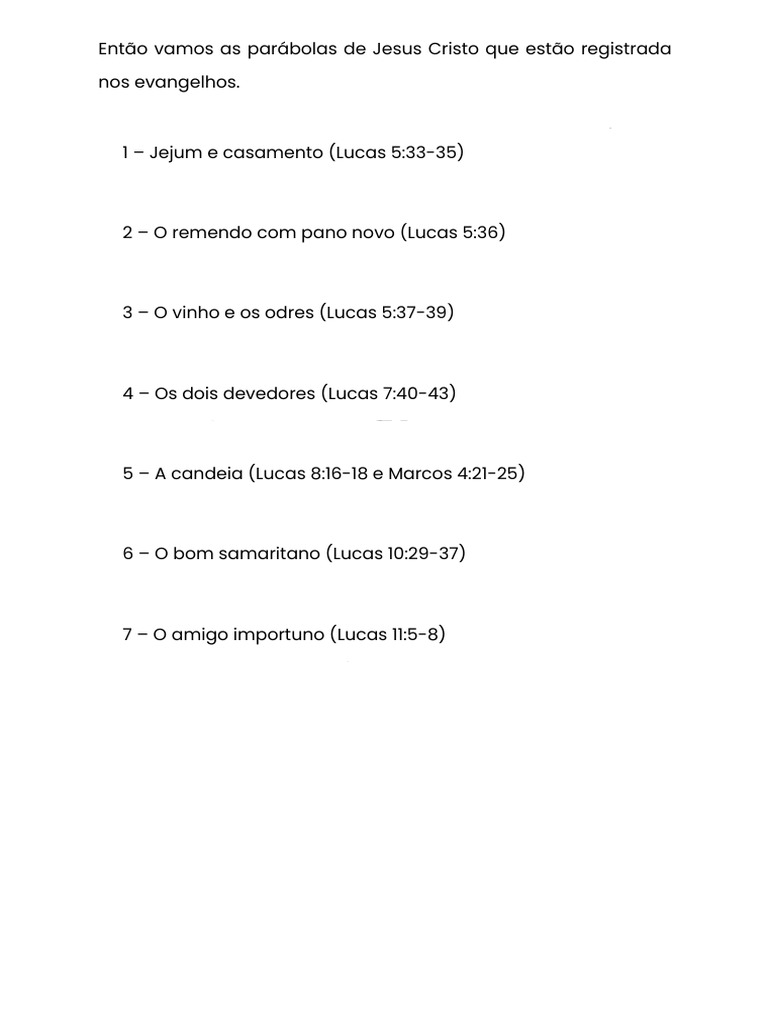 Lista Completa das Parábolas de Jesus | PDF | Evangelho de Lucas ...