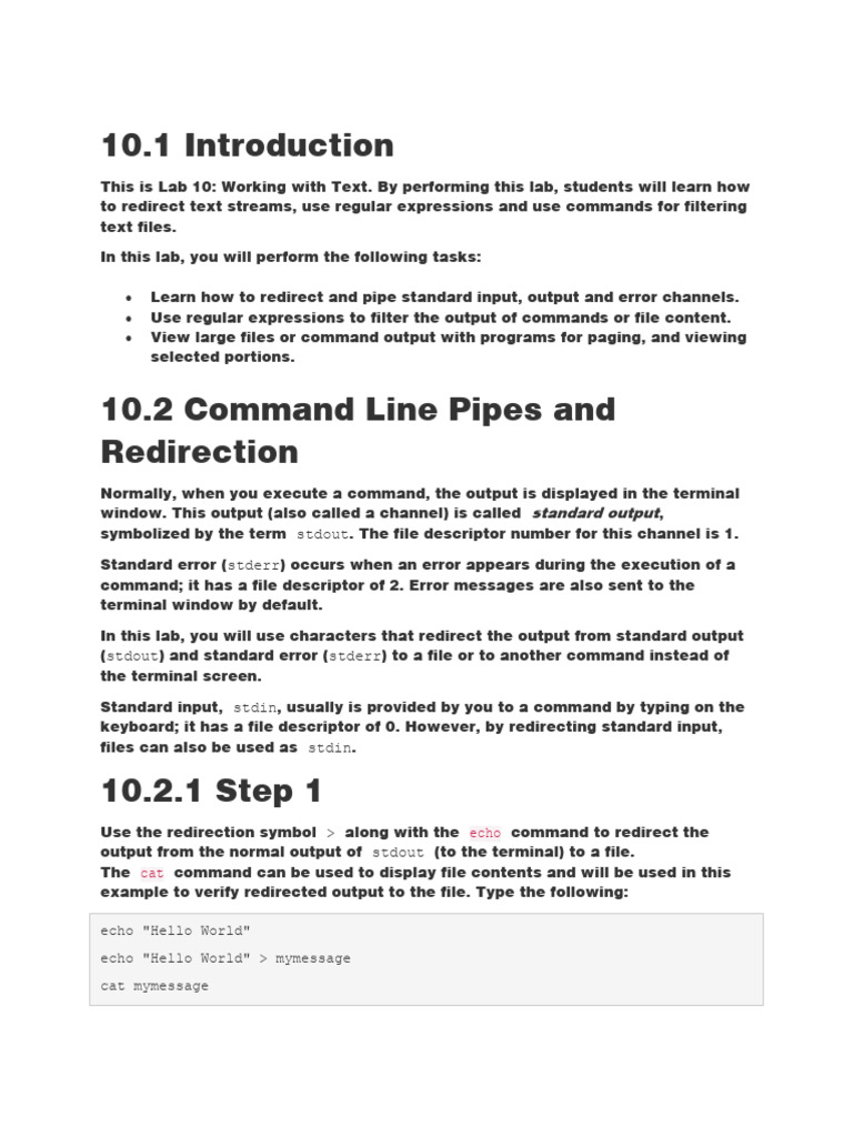 Lab10 Working With Text | PDF | Unix | Computer Programming