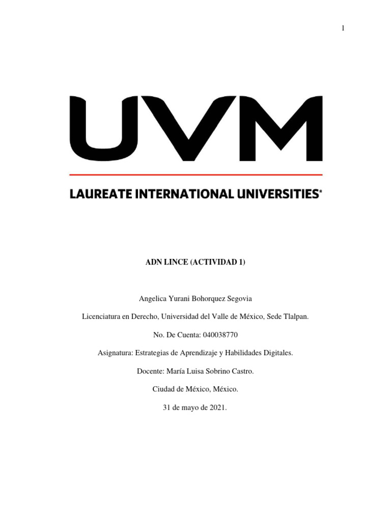 Actividad ADN LINCE UVM | PDF | Relaciones personales, crianza y desarrollo personal