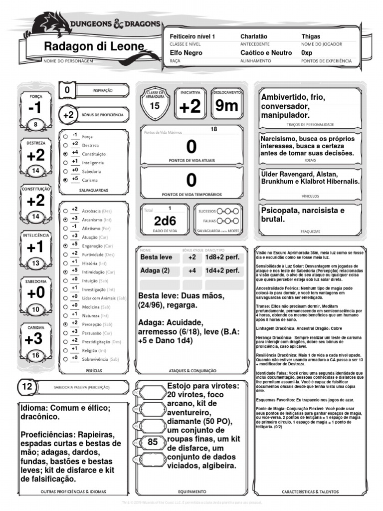 Ficha de Personagem: Radagon | PDF