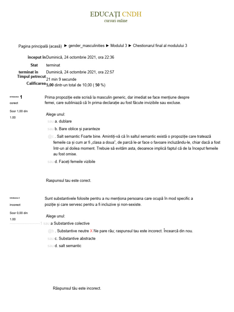 Chestionarul Final Al Modulului 3 | PDF