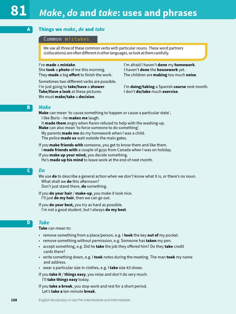 Make, Do, Take: Usage and Exercises | PDF | Languages | Foreign ...