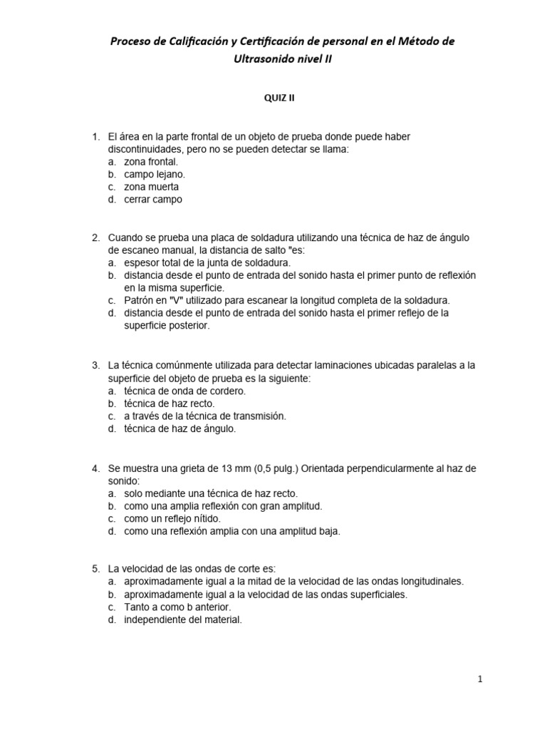 QUIZ II UT Nivel II | PDF