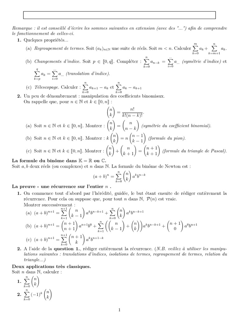 Preuve guidée du binôme de Newton | PDF | Mathématiques | Algèbre générale
