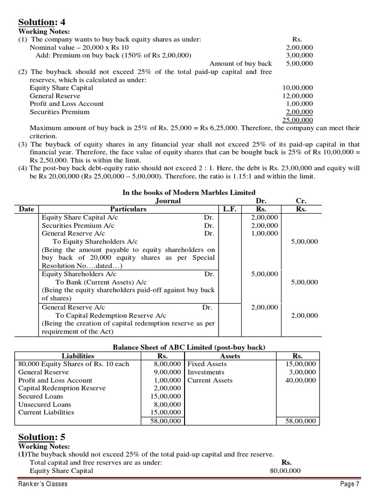 Buyback of Shares: Key Calculations | PDF