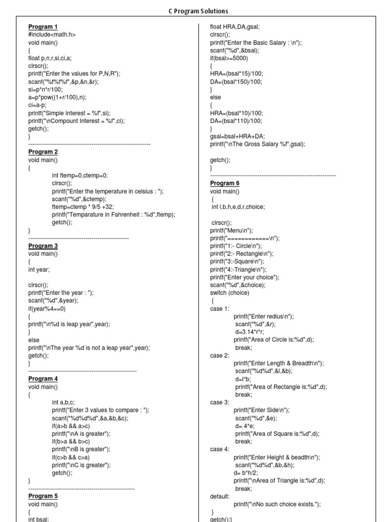 C Program Solutions | PDF | Computer Standards | Computer Libraries