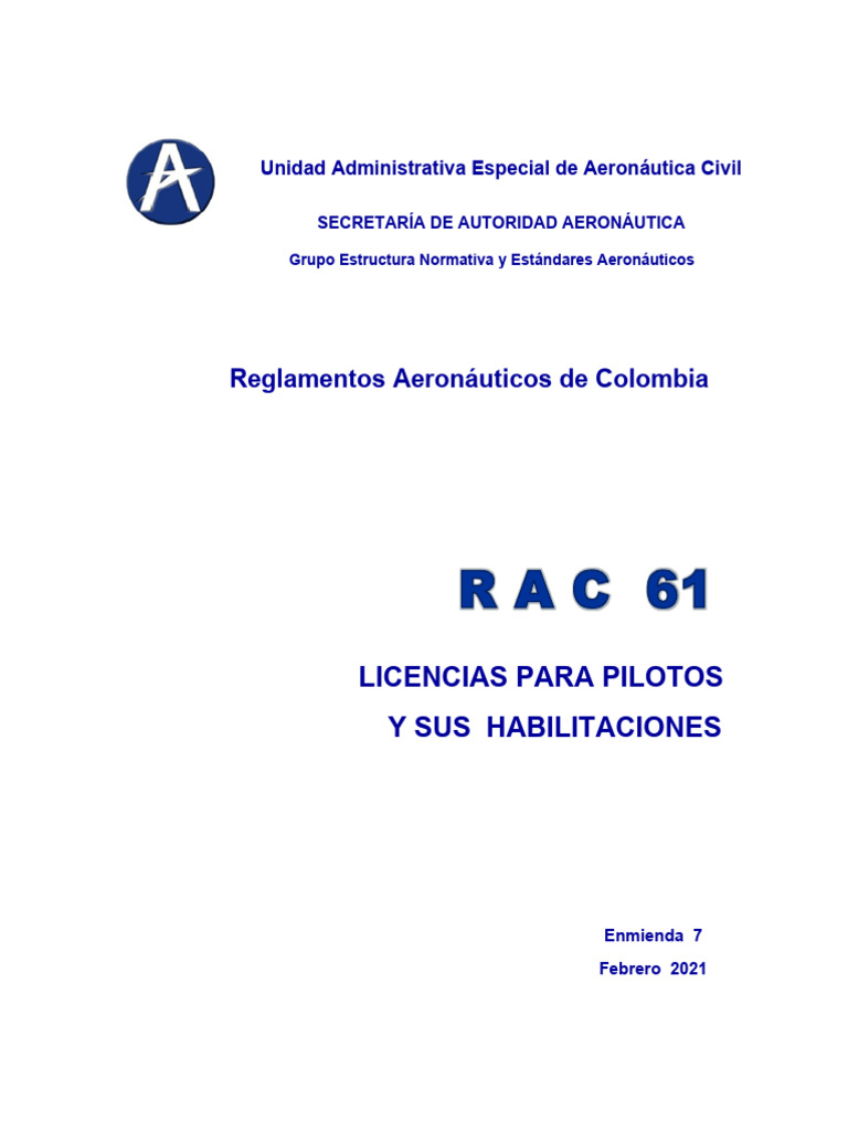 RAC 61 - Licencias para Pilotos y Sus Habilitaciones | PDF | Aeronave | Bienes manufacturados