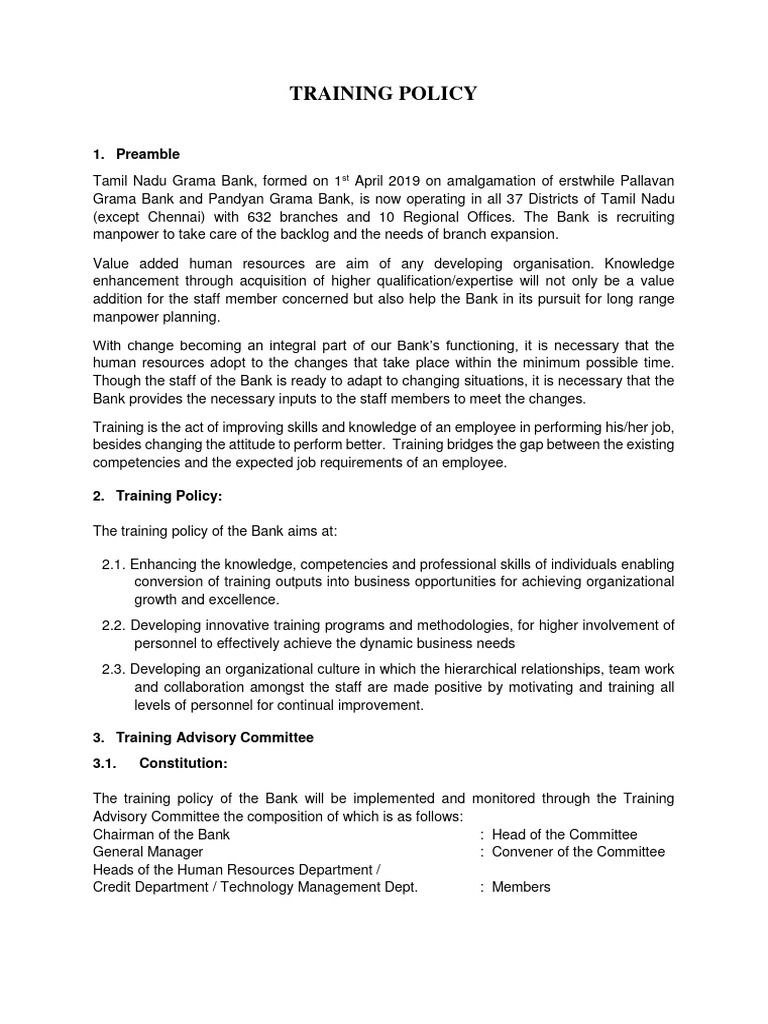 Training Policy 2020-21 | PDF | Human Resources | Human Resource Management
