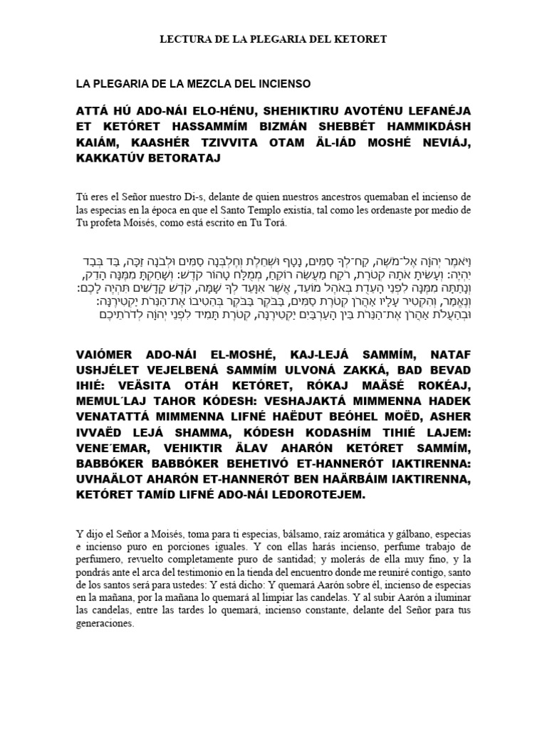 Oración del Ketoret en Español | PDF | Lenguas de Israel
