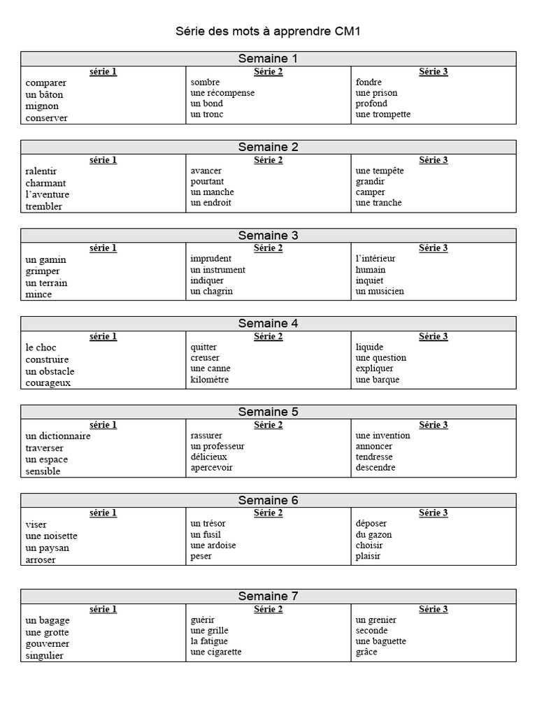 Serie Des Mots A Apprendre CM1 | PDF