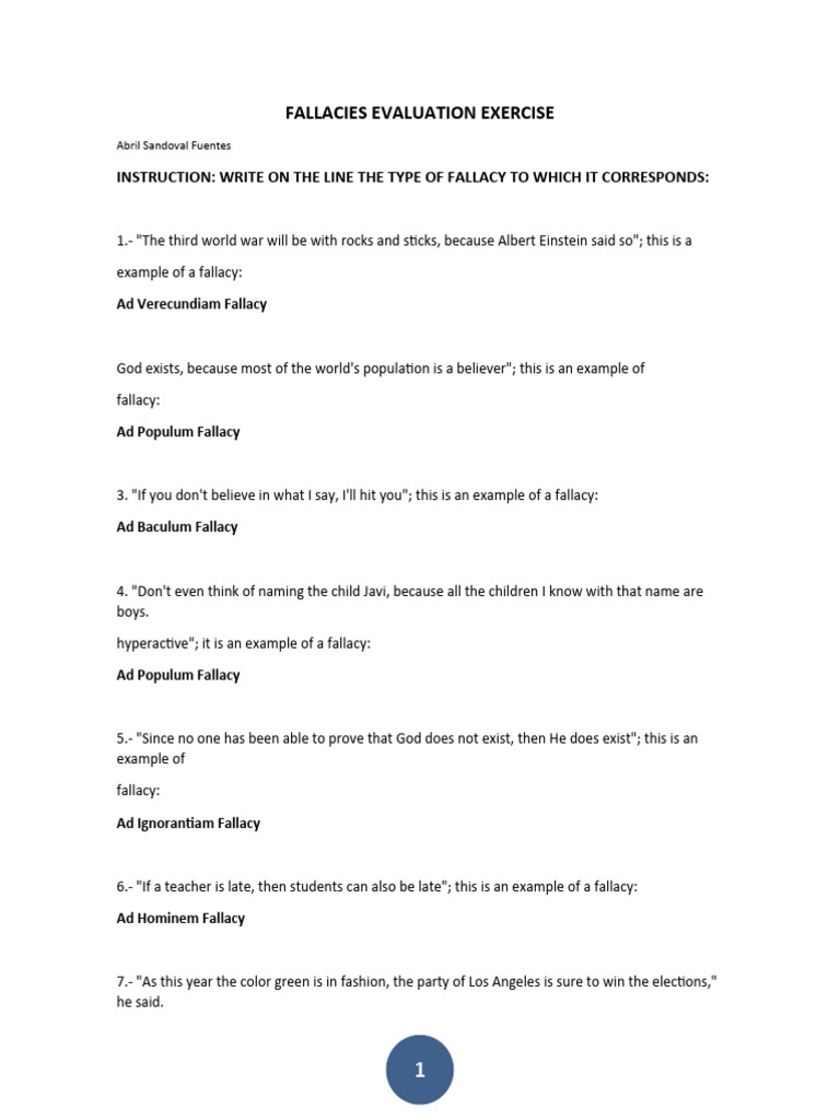 Fallacies Evaluation Exercise | PDF | Young Adult
