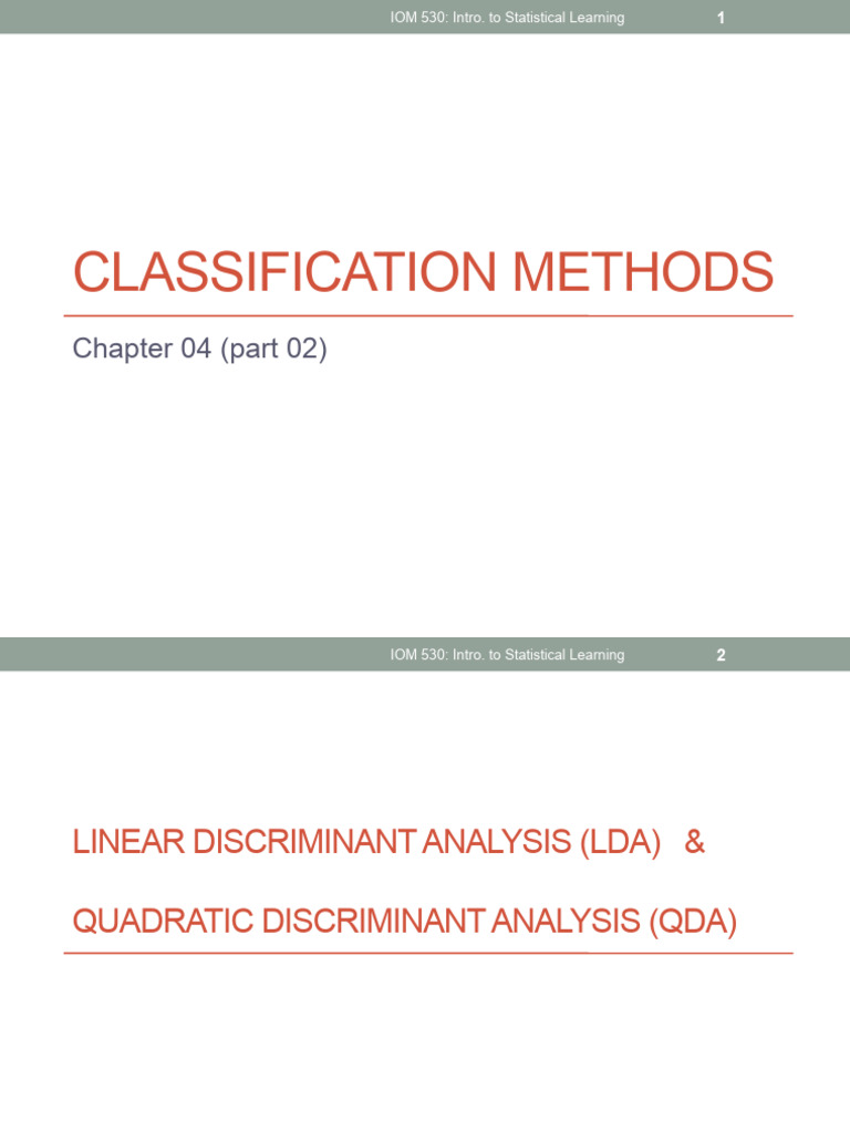 04 Chap04 ClassificationMethods LDA QDA | PDF | Logistic Regression ...