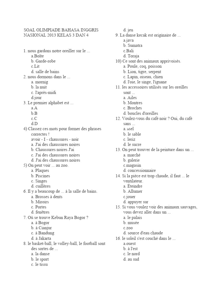 Soal Olimpiade Bahasa Inggris Nasional 2013 Kelas 3 Dan 4 Pdf