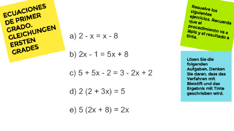 ACTIVIDAD 8 EC. DE PRIMER GRADO (AKTIVITÄT 8 GLEICHUNGEN ERSTEN GRADES ...