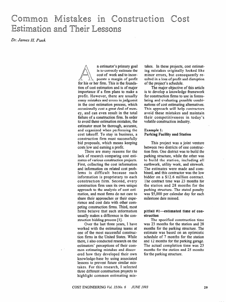 Common Mistakes in Construction Cost Estimating | PDF