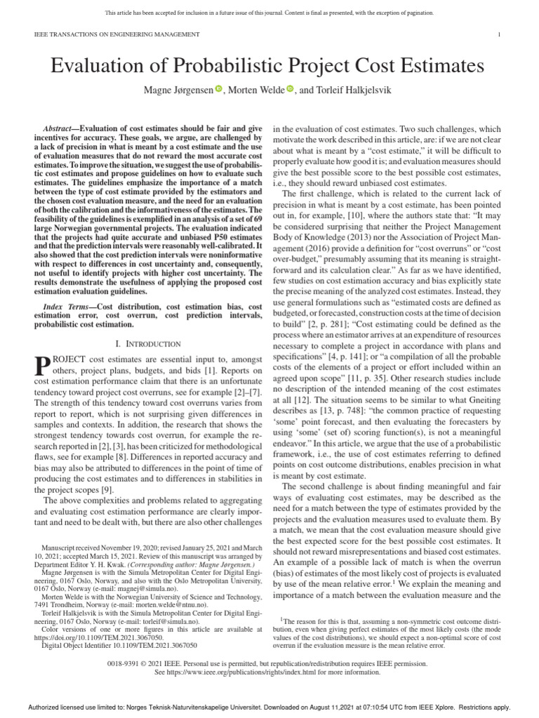 Evaluating P50 vs P90 Cost Estimates | PDF