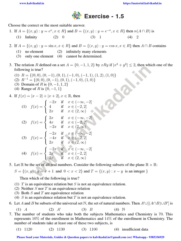B.jayapradap.11th Maths 1 Marks (Book) | PDF