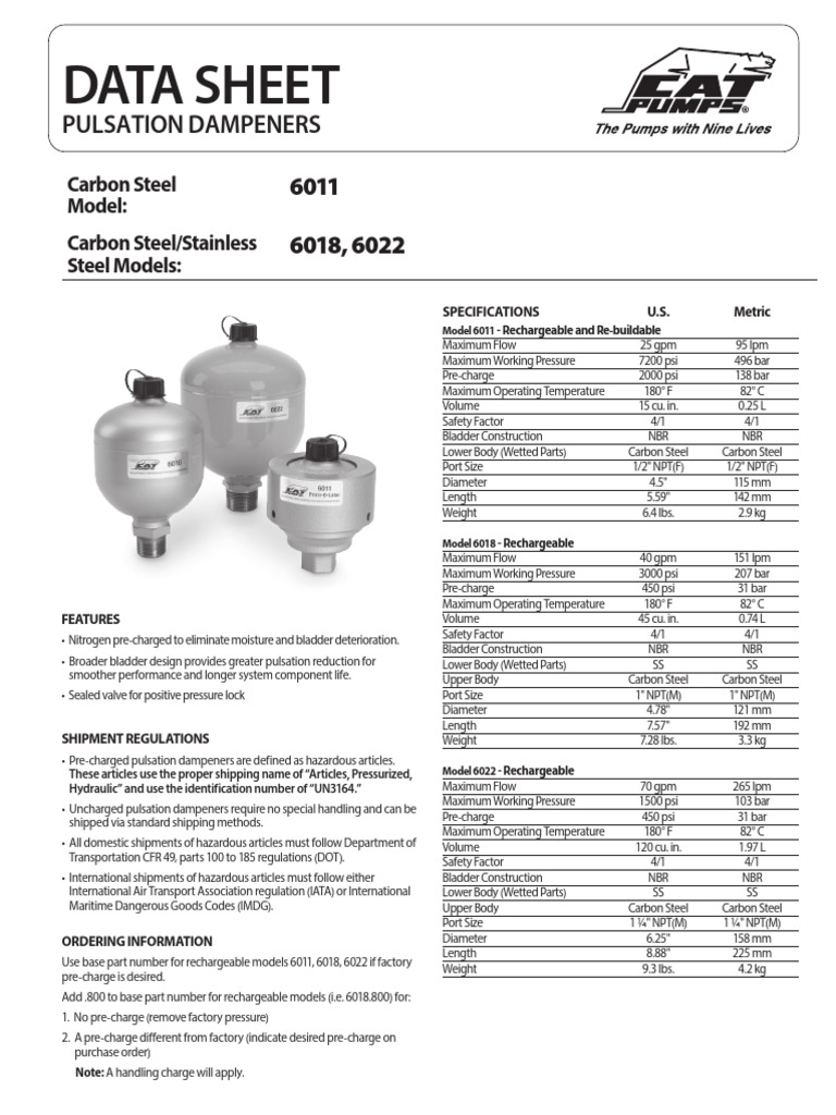 Data Sheet: Pulsation Dampeners 6011 6018, 6022 | PDF