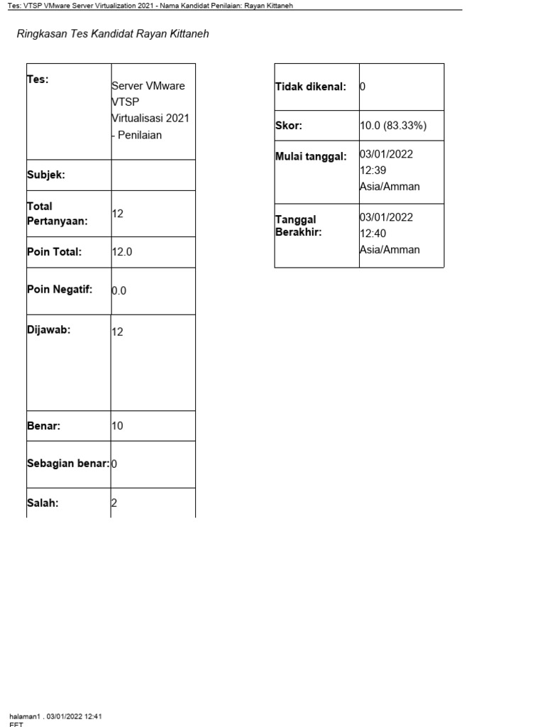 Virtualisasi Server VMware VTSP 2021 - Jawaban | PDF
